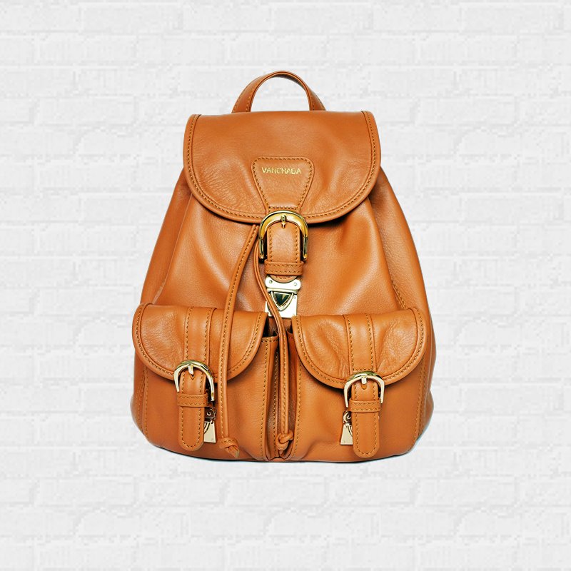 กระเป๋าเป้ ใบเล็ก Calfskin Salmon Bucket style Backpack Genuine leather