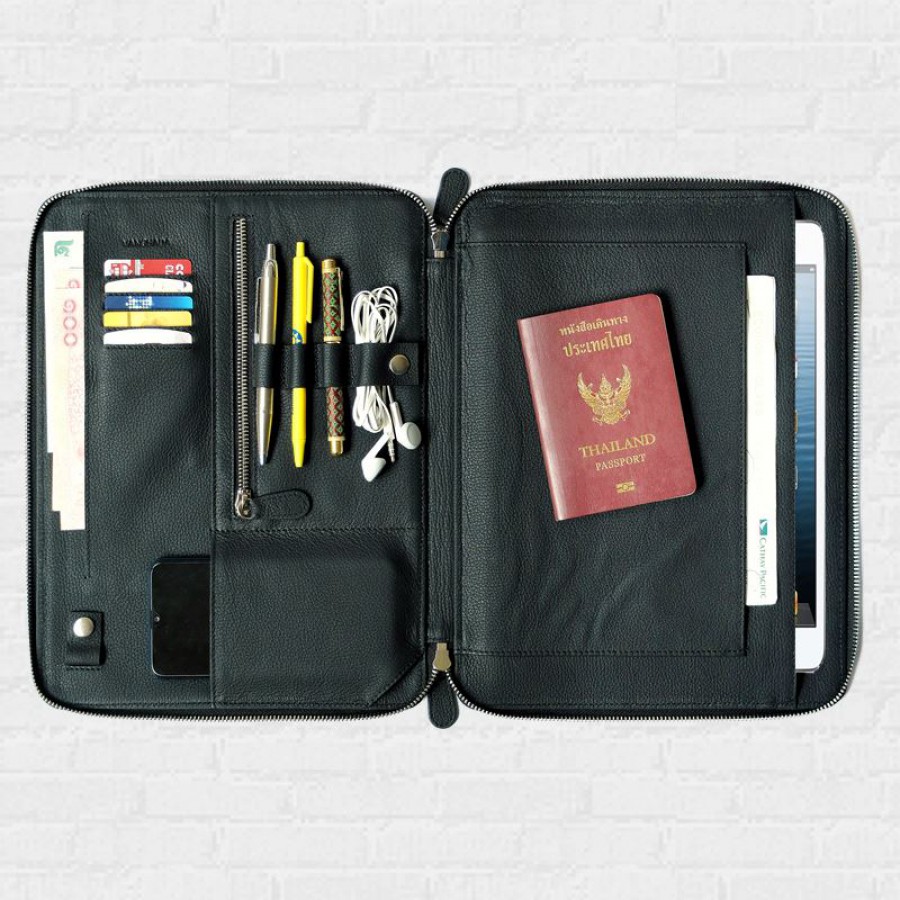 Tech.Folio Black color กระเป๋าหนังแท้ สำหรับนักท่องเที่ยว Full Grain ...
